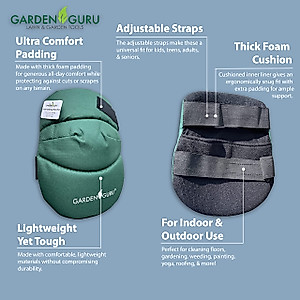 Garden Guru Cushioned Gardening Knee Pads with Adjustable Straps - Soft Inner Liner, Ultra Comfort Padding, Garden Kneelers for Yard Work, Cleaning, Household Chores, Roofing, and More