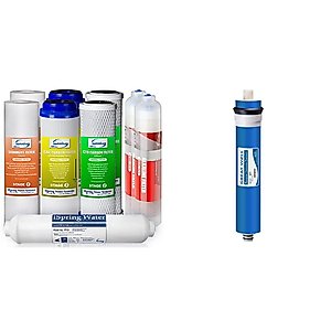 iSpring F9K 1-Year Replacement Supply Filter Cartridge Pack Set, White & MC7 Reverse Osmosis (RO) Membrane Replacement 75 GPD, 11.75” X 1.75”, Blue