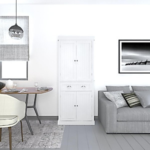 DalyLuxa 72" Freestanding Kitchen Pantry Storage Cabinet with Doors and 5 Adjustable Shelves, Tall Cupboard with Large Drawer for Dinning Room, Laundry Living Room, White