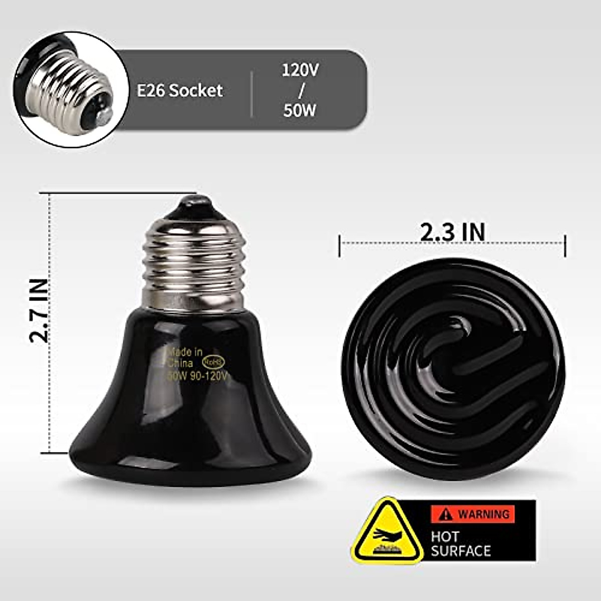 FIVEAGE 50W 4 Pack Mini Ceramic Heat Emitter Reptile Heat Lamp Bulb, No Harm No Light Emitting,Brooder Coop Heater Pet Heater for Reptile Amphibian