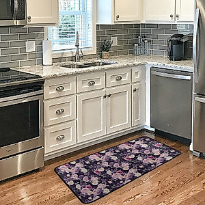 ElliTarr Kitchen Rugs and Mats Non Skid Washable Absorbent Floor Mats Cushioned in Front of Sink for Home Farmhouse Kitchen Bathroom Kitchen Runner Rug 39 x20Inch Purple Floral