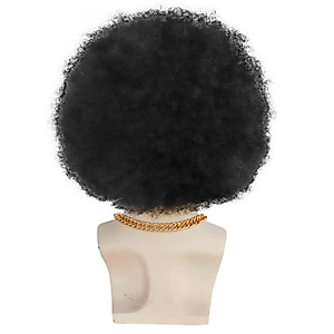 Anogol 5pcs Set (Hair Cap+Glasses+Mustache+Necklace+Wig) Afro Wig Men, 1970s Wig for Men, 70s Wigs for Men, 80s Wigs for Men, Disco Wig for Halloween, Short Curly Black Afro Wigs for Men Party