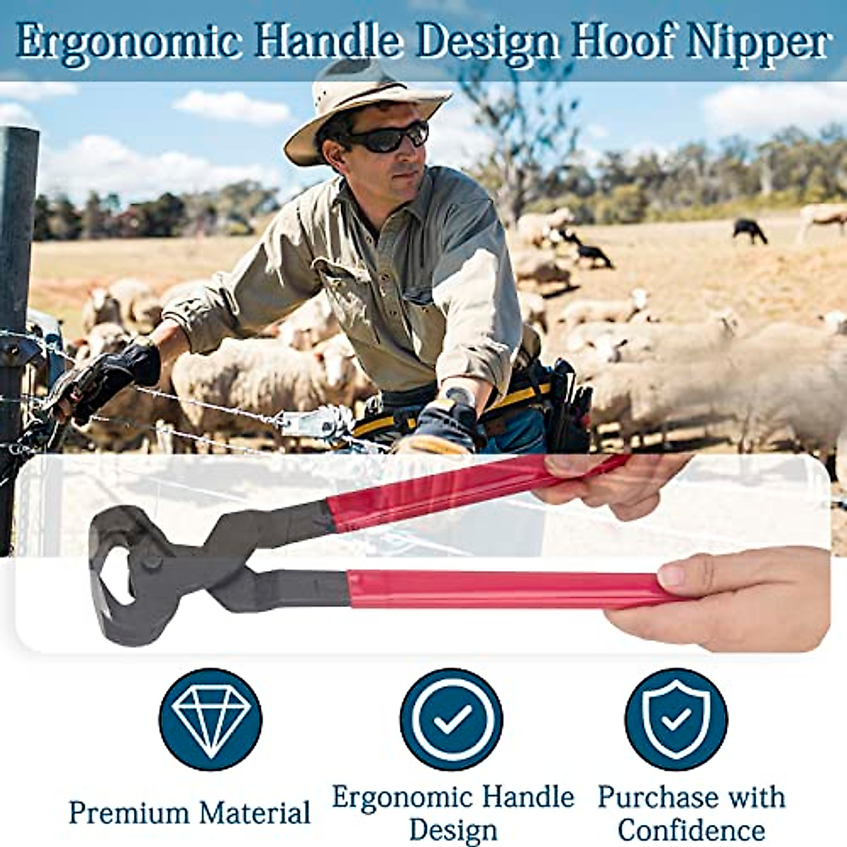 AZUNYYDS Hoof Nipper 14" Horse Hoof Trimmers with Rubber Grip for Goats Sheep Pigs Cattle Horses Heavy Duty Farrier Nippers