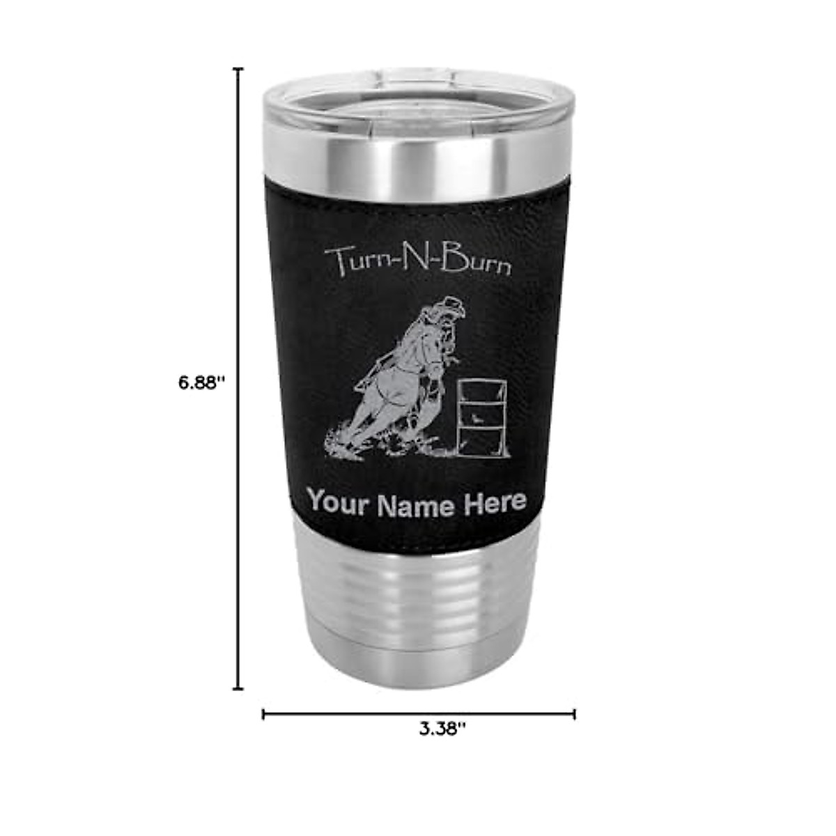 LaserGram 20oz Vacuum Insulated Tumbler Mug, Barrel Racer Turn N Burn, Personalized Engraving Included (Faux Leather, Black)