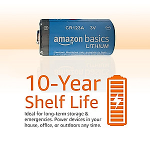 Amazon Basics 12-Pack Non-Rechargeable CR123A Lithium Batteries, 3 Volt, Up to 10-Year Shelf Life