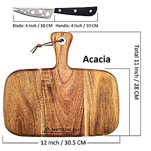 Cheese Board & Cheese Knife Set, MATTSTONE Hill Acacia Cheese Knife Board Set - Soft & Semi Hard Cheese Knife, Charcuterie Board, Wood Serving Platter