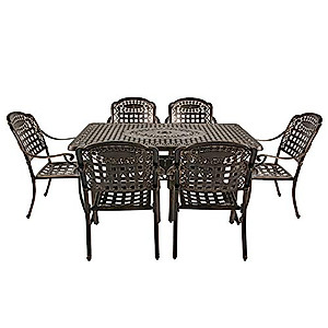 TITIMO 7-Piece Outdoor Furniture Dining Set, All-Weather Cast Aluminum Conversation Set Includes 6 Chairs and 1 Rectangular Table with Umbrella Hole for Patio Garden Deck (Without Cushions)