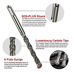 KEEGAN TOOLS 8-Piece SDS-Plus Professional Drill Bit Set with 4-Cutter Heads, Carbide Tips, SDS Rotary Hammer Drill Bit Set, Use on Concrete, Cement, Stone, Brick, Other Masonry Materials