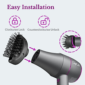 Supsilk Compact Hair Dryer with Comb, Volumizer Brush, Nozzle Attachment 3-in-1 Blow Dryer, Hairdryer for 1a to 4c Curly Hair, Professional Lightweight Turbo AC Motor 1800W Fast Drying and Cool Shot
