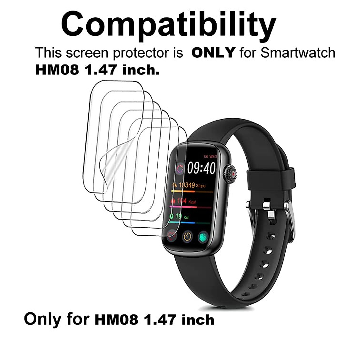 smaate Screen Protector Compatible with MorePro and FITVII HM08 1.47 inch Fitness Tracker, Soft TPU, 6-Pack, Bubble Self-healing, Full coverage