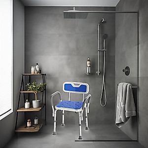 Loyoda Medical Shower Chair with Arms,Sturdy Aluminum Alloy Bath Chair,Slip Resistant Shower Bench,Height-Adjustable Shower Seat with Padded Handles for Elderly