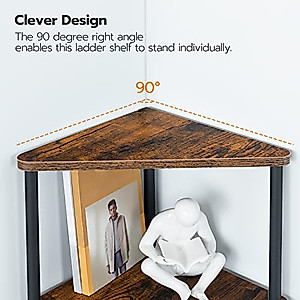 HOOBRO Corner Shelf with Metal Frame, Industrial 5-Tier Wall Corner Bookshelf Stand Display Plant Flower, Bookcase for Small Spaces, Bedroom, Living Room, Rustic Brown BF33CJ01