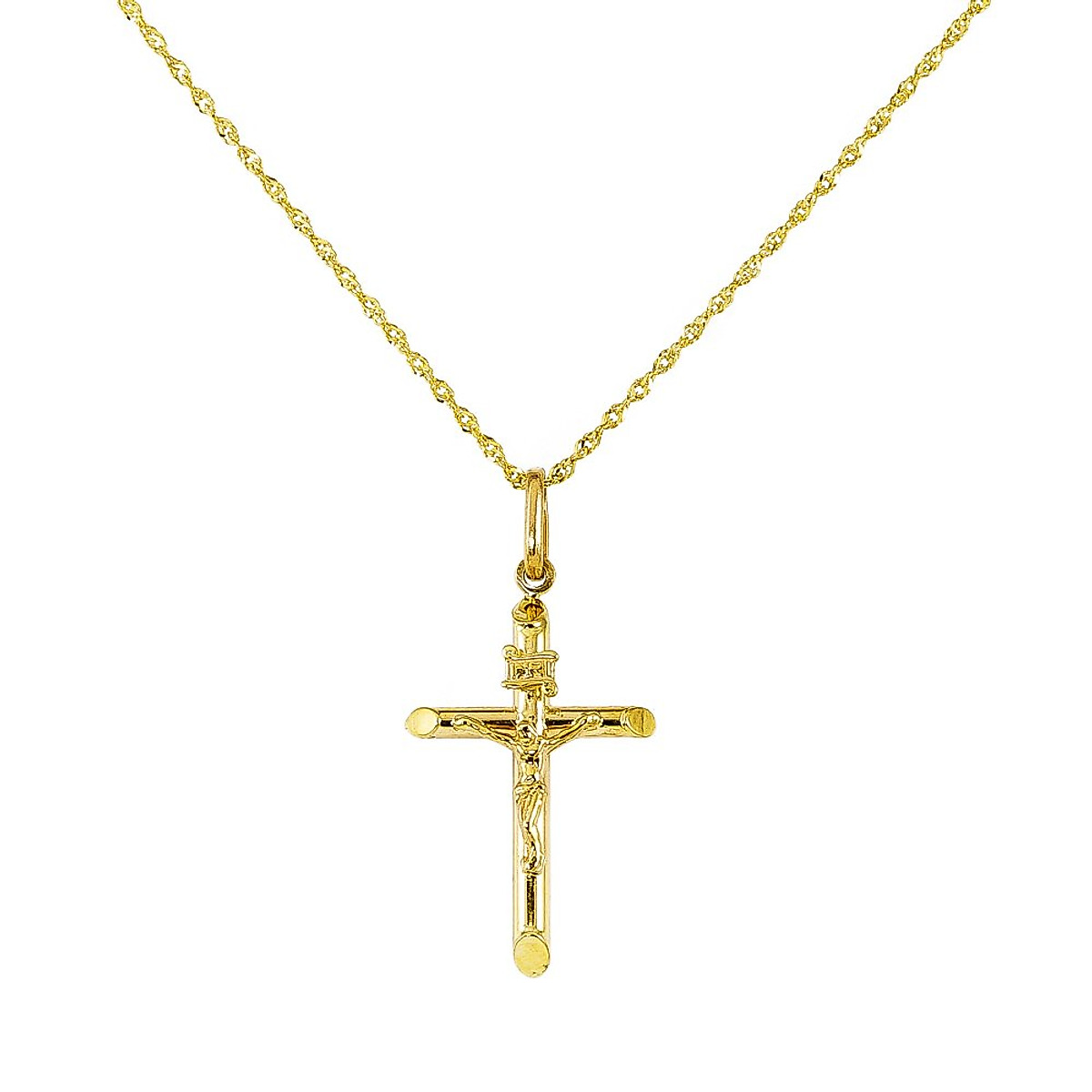Pyramid Jewelry 14k Yellow Gold Jesus Crucifix Cross Pendant with Luxury Italian Chain (16 Inches)