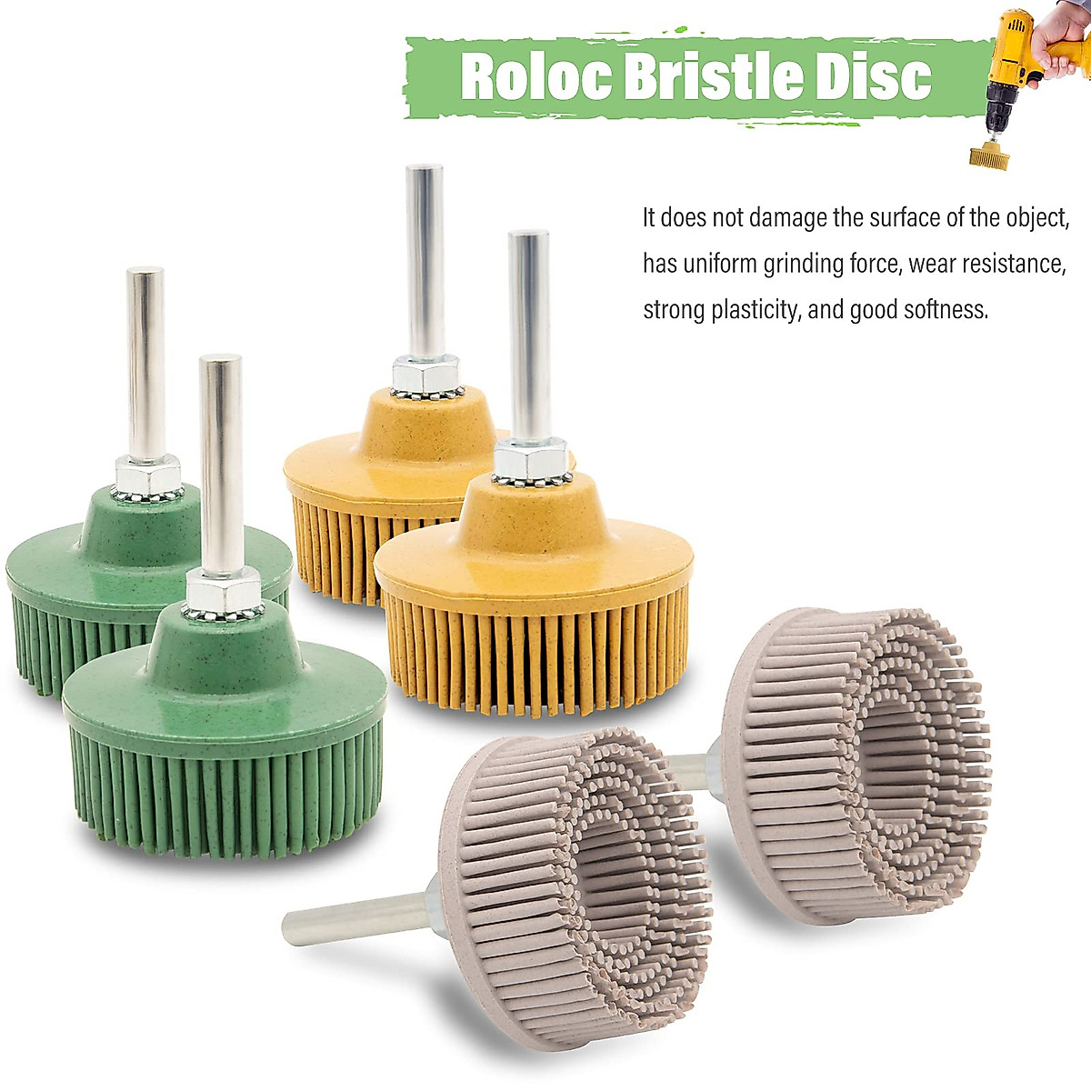 2 Inch Bristle Disc,6 Pieces Roloc Bristle Disc Grade - 120# 80# 50# Grit Abrasive Coating Removal Disc for Metal with 1/4 Inch Shank Attachment