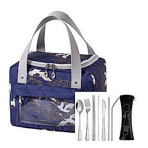 ISJ Co Large Insulated Waterproof Thermal Lunch Bag with Stainless Steel Utensils