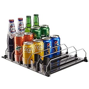 Soda Can Dispenser for Refrigerator with Adjustable Pusher Glide - Perfect for Soda, Beer, and Other Beverages (5 Rows, 12"D)