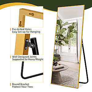 NicBex Full Length Mirror, 60" x 20" Wall Mirror Full Length Wall Mounted Mirror Aluminum Alloy Frame Dressing Mirror for Bedroom/Living Room/Dorm Room Floor Mirror with Stand,Gold