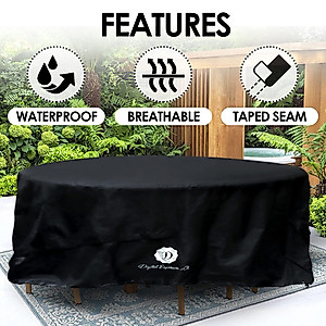 Round Patio Table Cover for Outdoor Furniture 100% Waterproof UV Resistant 92 L DIA x 28 H Black