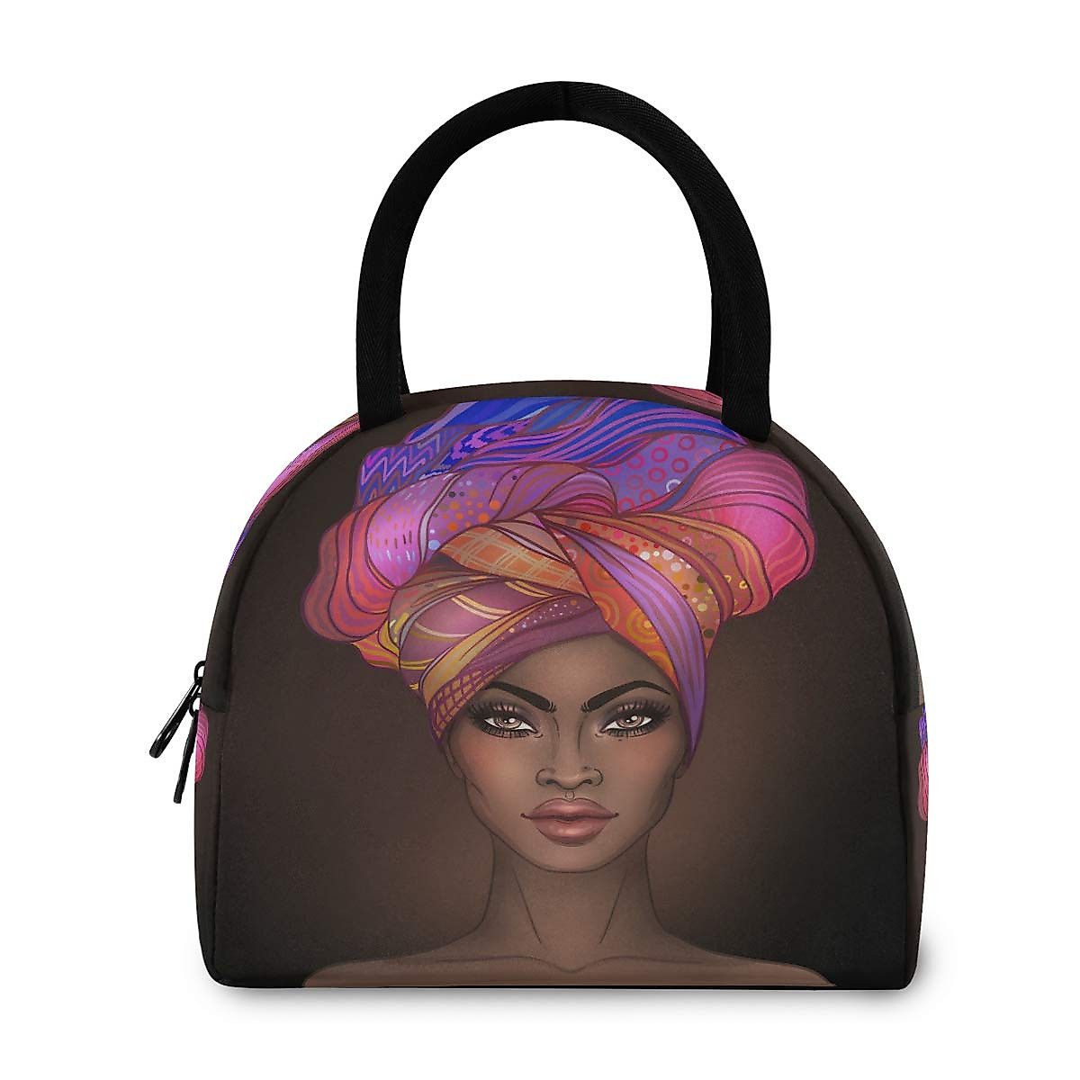 OREZI African American WomanLunch Bag Insulated Lunch Box Tote Bag Durable Thermal Snacks Organizer for Women Girl School Work Picnic Hiking Beach Fishing