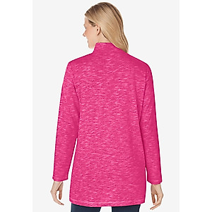 Woman Within Women's Plus Size French Terry Quarter-Zip Sweatshirt - 14/16, Raspberry Sorbet Marled