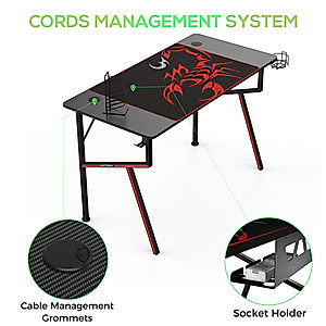 EE EUREKA ERGONOMIC Gaming Desk 47 Inch, Small Gaming Computer Desk Table for Small Space Gamer Desk with Mouse Pad Headset Hook Cup Holder Controller Stand, Black