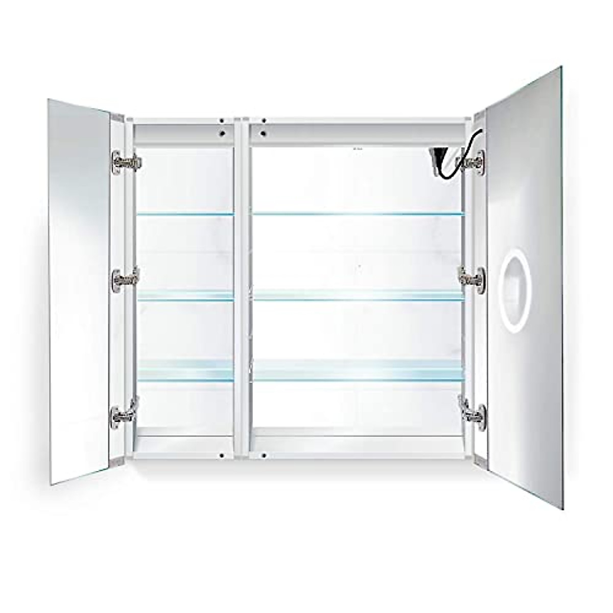 Krugg LED Medicine Cabinet 36 Inch X 36 Inch | Recessed or Surface Mount Mirror Cabinet w/Dimmer & Defogger + 3X Makeup Mirror Inside & Outlet + USB (Right Side Light)