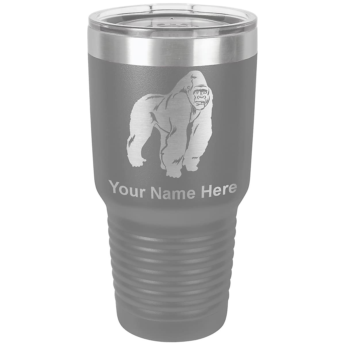 30oz Vacuum Insulated Tumbler Mug, Gorilla, Personalized Engraving Included (Gray)