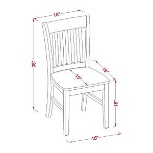 East West Furniture Norfolk Dining Slat Back Wood Seat Kitchen Chairs, Set of 2, Black