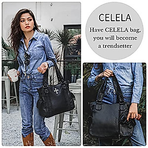 CELELA Conceal Carry Purses for Women Large Tote and Shoulder Bag with Cross Western Style Handbags Washed Leather Bag