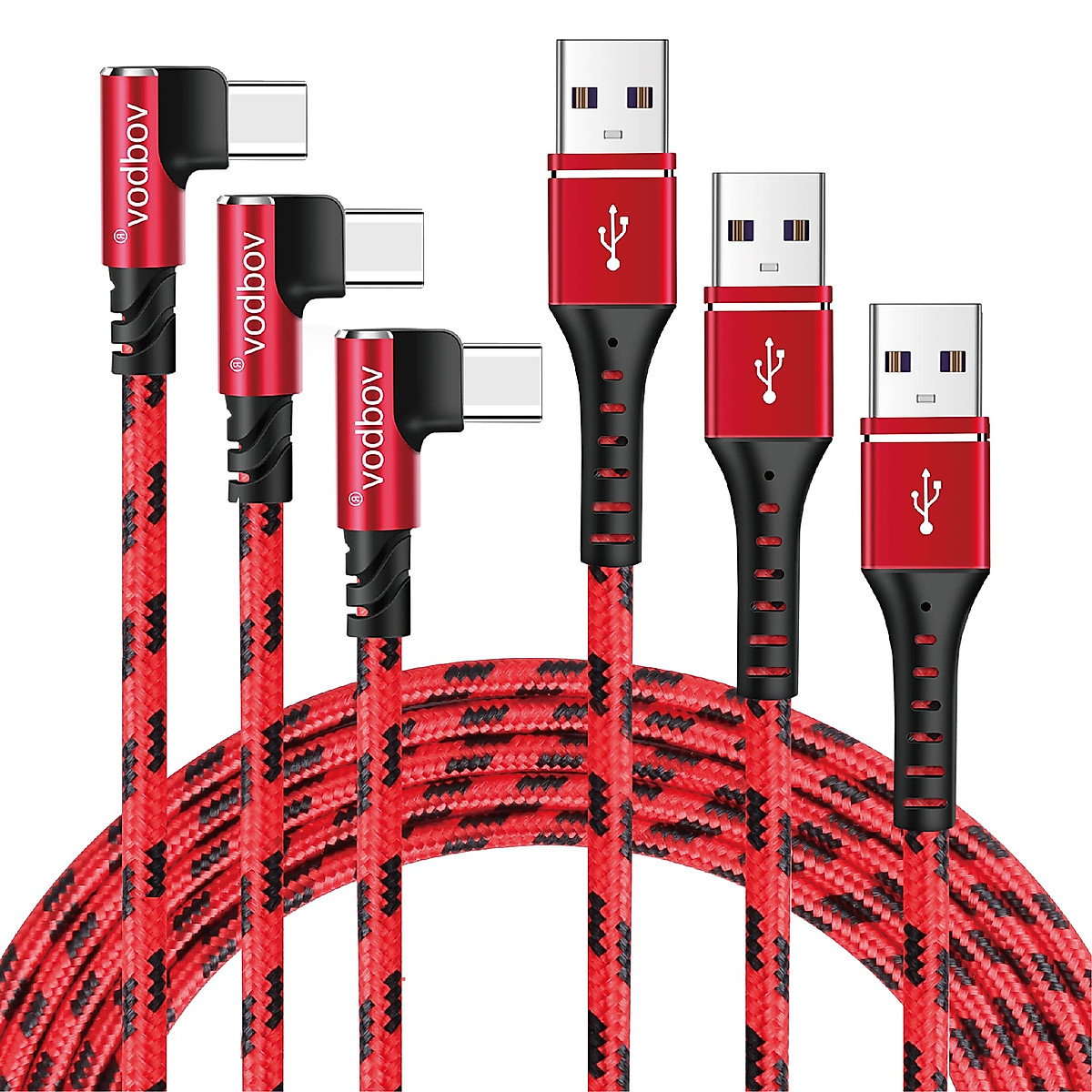 Micatel USB A to USB C Android Charging Cords 3Pack Fast Charger Braided Wire (Red)