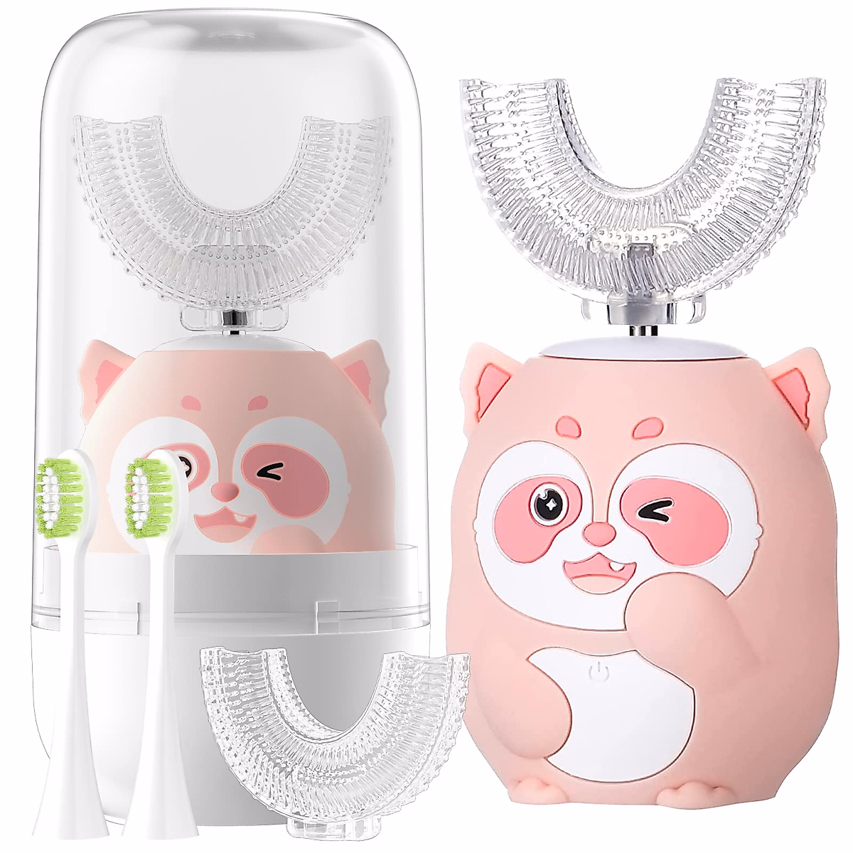 ELOTAME Kids Electric U Shaped Toothbrush, Cartoon Sonic Toothbrush with 4 Brush Heads 6 Cleaning Modes Children Toothbrush IPX7 Waterproof - (Age 8-15, Pink)