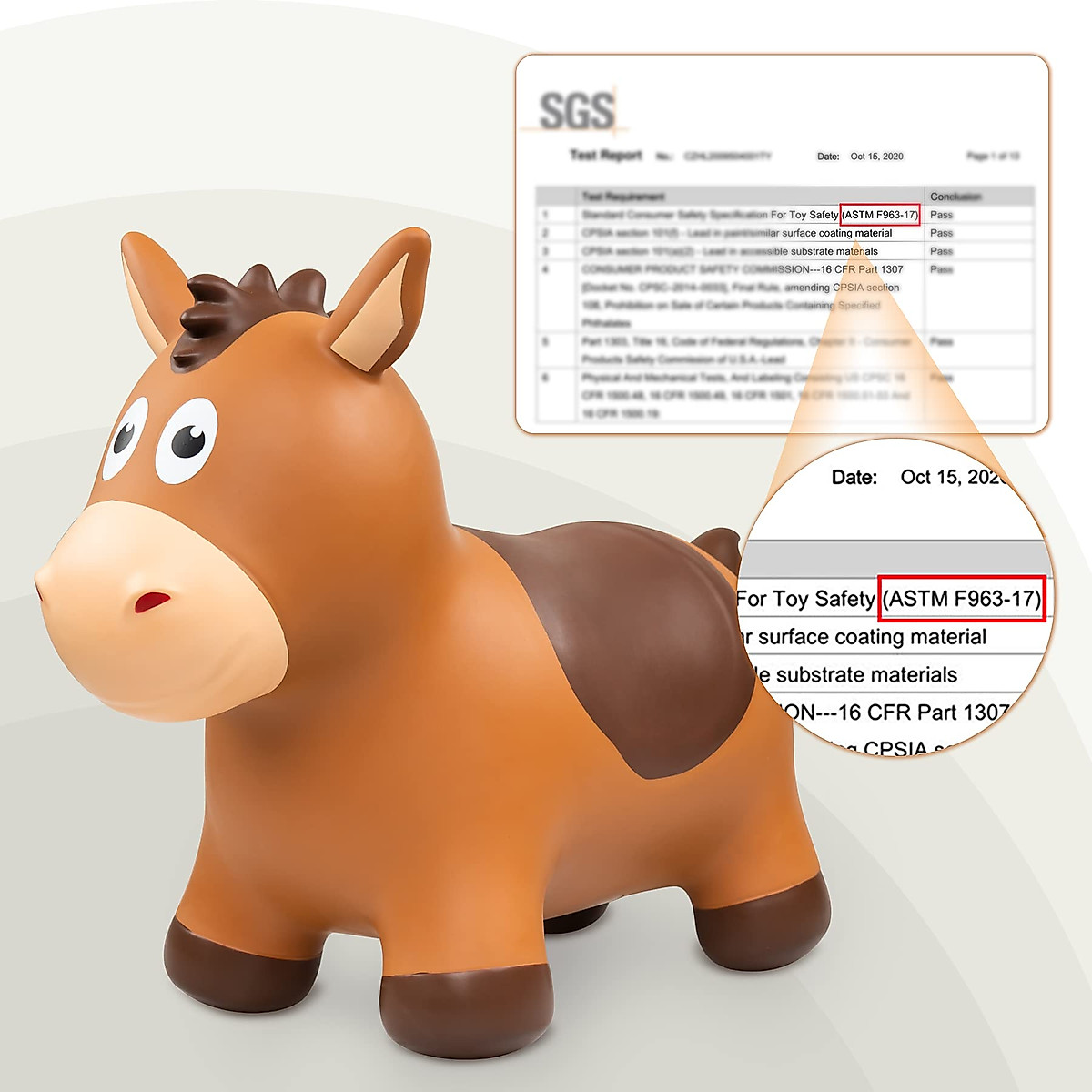 ZOOJOY Bouncy Horse Hopping Toys, Inflatable Animal Horse Toys for Toddlers 1-3, Outdoor Indoor Bounce and Ride On Bouncer for Boys Girls, Birthday Gifts for 18 Months 2 3 4 5 6 Year Old with Pump