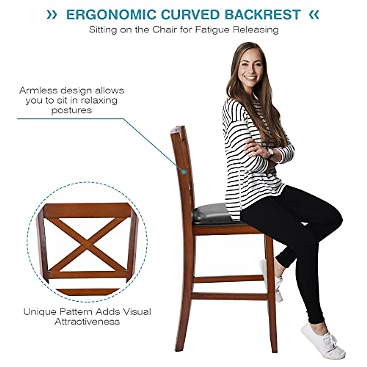 COSTWAY Bar stools Set of 4, Modern 25” Counter Height Dining Pub Stools with X-Shaped Backrest, Soft Cushion & Durable PU Seat, Simplistic Armless Kitchen Chairs for Home, Cafe Store, Restaurant (4)