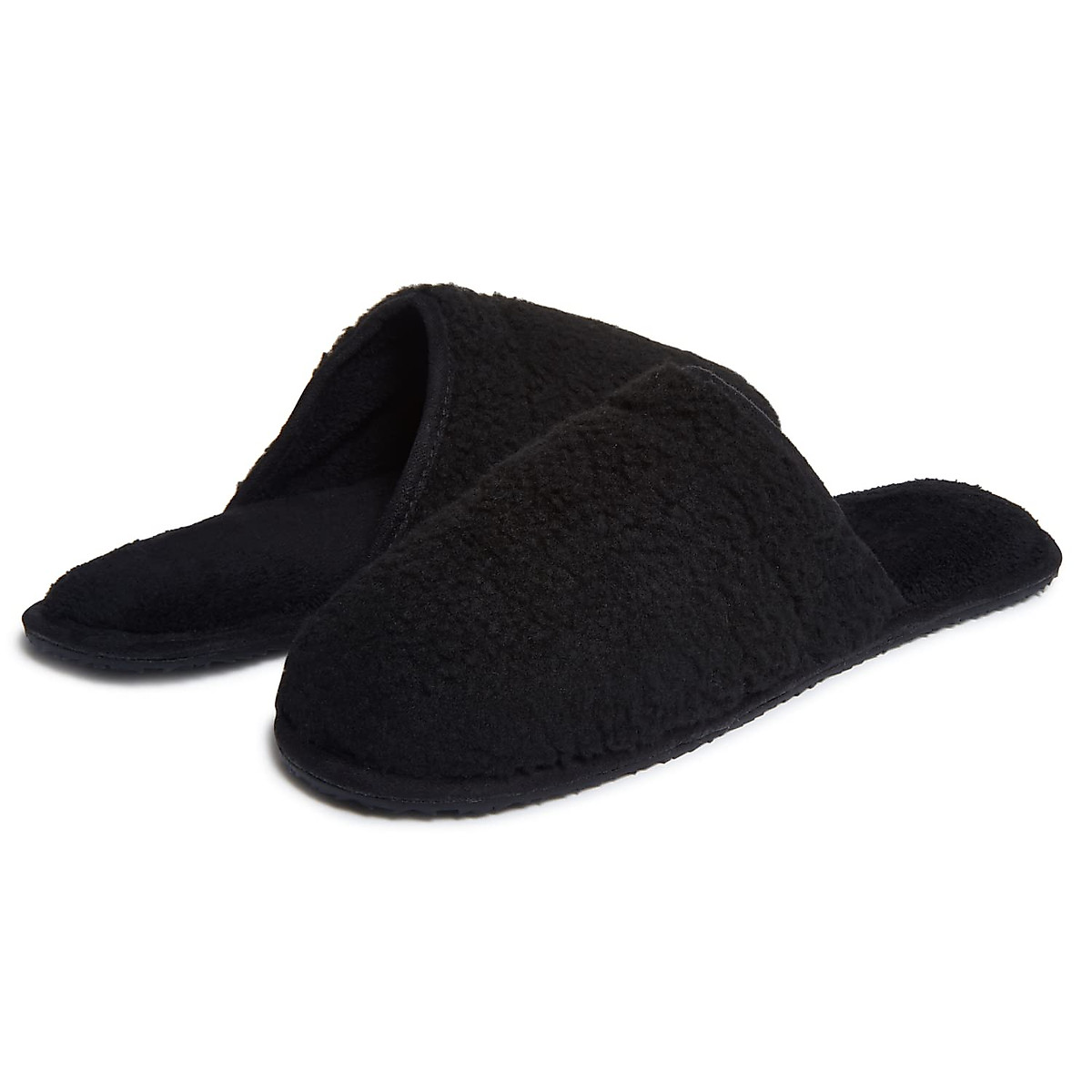 Lucky Brand Mens Sherpa Memory Foam Scuff Slippers, Slip On House Bedroom Slipper, Warm Indoor Slide, Black, Large