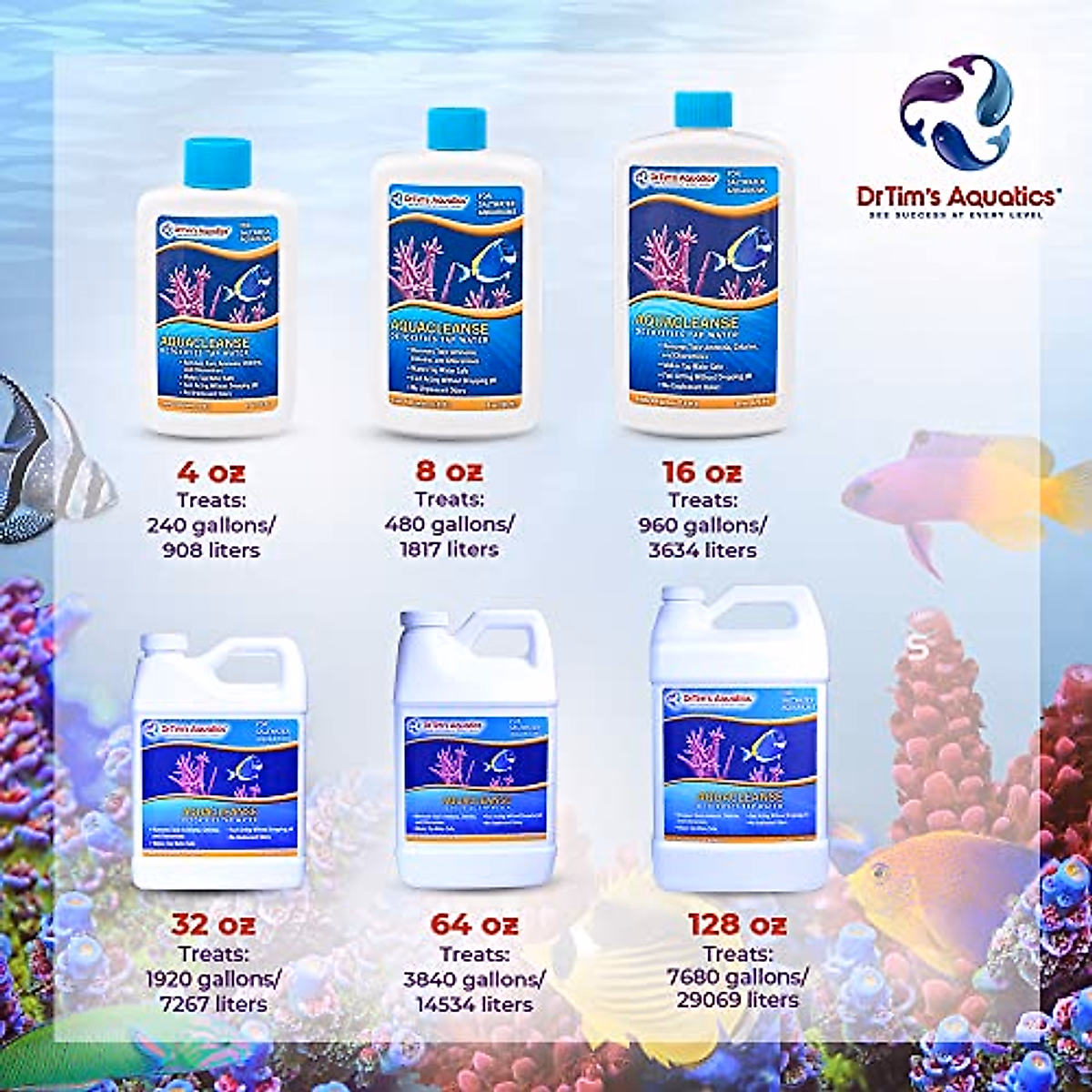 Dr. Tim’s Aquatics Saltwater AquaCleanse Tap Water Detoxifier – For Fish Tanks, Aquariums – Eliminates Toxic Chemicals, Odors – Reduces Ammonia, Chlorine, Chloramines – H20 Pure – 8 Oz.