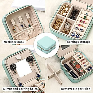 TRODANCE Jewelry Travel Case with Mirror,Small Travel Jewelry Organizer, Portable Jewelry Box Travel Mini Storage Organizer Portable Display Storage Box For Rings Earrings Necklaces Gifts (Blue)