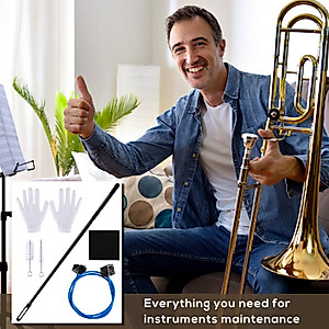 7 Pieces Trombone Care Cleaning Kit Maintenance Kit Flexible Brush Slide Grease Mouthpiece Brush Valve Cleaning Cloth Casing Brush Cleaning Rod White Gloves for Instruments