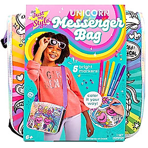 Just My Style Color Your Own Unicorn, Personalized Doodle Messenger Bag with Adjustable Strap, Great for School & Errands, Gift Ideas for Girls, Crafts Activity for Kids Ages 6, 7, 8, 9
