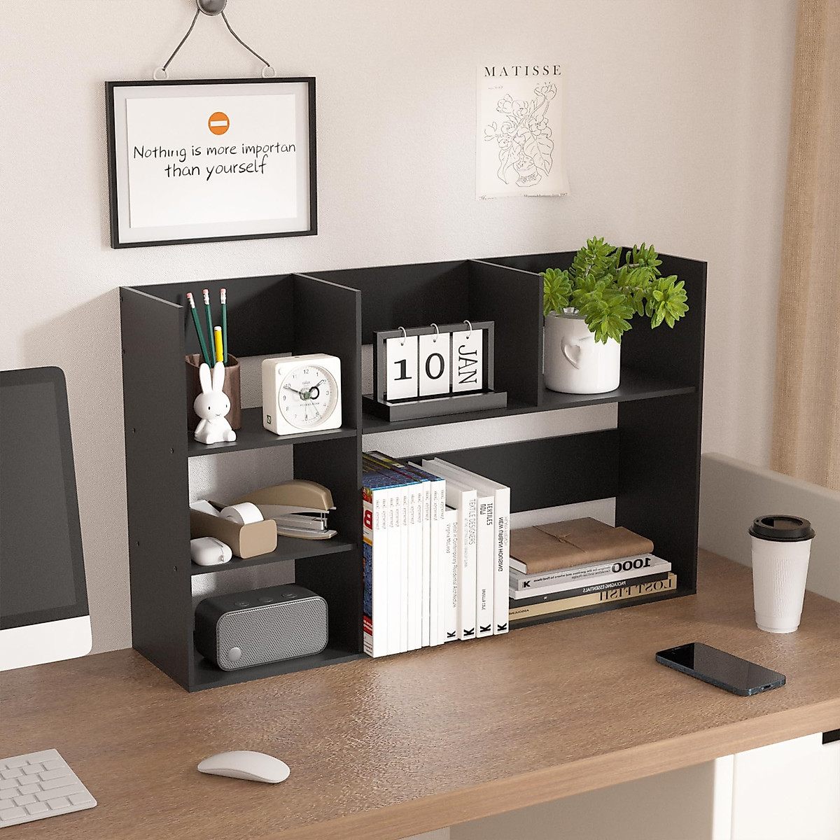 Jerry & Maggie Extra Large Desk Organizer Shelves for Office Organization, Multi Units Storage Rack Home Office Accessories, Office Must Haves Desk Shelf for Top of Desk, Black