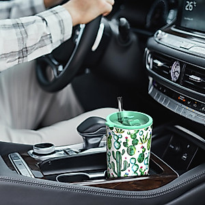 TILUCK 20oz Coffee Tumbler with Lid and Straw, Stainless Steel Double Wall Vacuum Insulated Travel Mug, Coffee Tumbler Water Cup with Leak Proof Lid (Cactus)