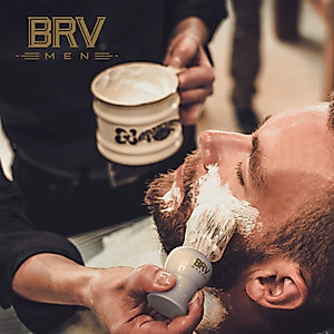 BRV MEN Pure Badger Shaving Brush LARGE (24mm knots) - Heavy Resin Handle - Use with Double-Edge Safety Razor, Straight Razor and Shaving Bowl - White