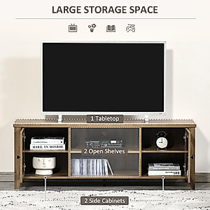 HOMCOM Modern TV Stand, Entertainment Center with Shelves and Cabinets for Flatscreen TVs up to 60" for Bedroom, Living Room, Brown Wood Grain