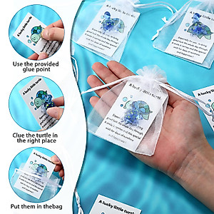 Wesiti 10 Sets Lucky Turtle Positive Inspirational Turtle Gifts 10 Pcs Mini Sea Turtle Figures 10 Pcs Thank You Note Greeting Cards 10 Pcs Organza Bags for Coworkers Employee Appreciation Gifts