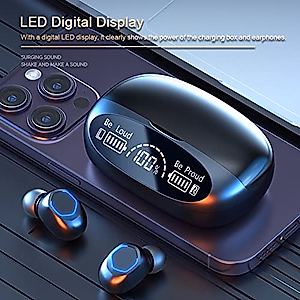 PMOPDSNNE Wireless Earbuds Bluetooth 5.3 True Wireless Headphones with LED Display Charging Case IPX7 Waterproof USB-C Button Control Powerful Bass in Ear Earphones One-Step Pairing Headset