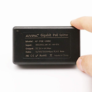 AuviPal USB-C Gigabit PoE Splitter, PoE to USB Type-C 5V/4A Max Power + 10/100/1000Mbps Ethernet Data Adapter for Raspberry Pi 4 and More, 802.3af/at Compliant | (AP-POE-USBC)