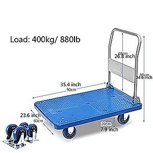 Generic Platform Truck Cart Platform Hand Truck with Quiet Wheels Moving Trolley Cart with Foldable Handle and High Weight Capacity for Factories Shops Push C