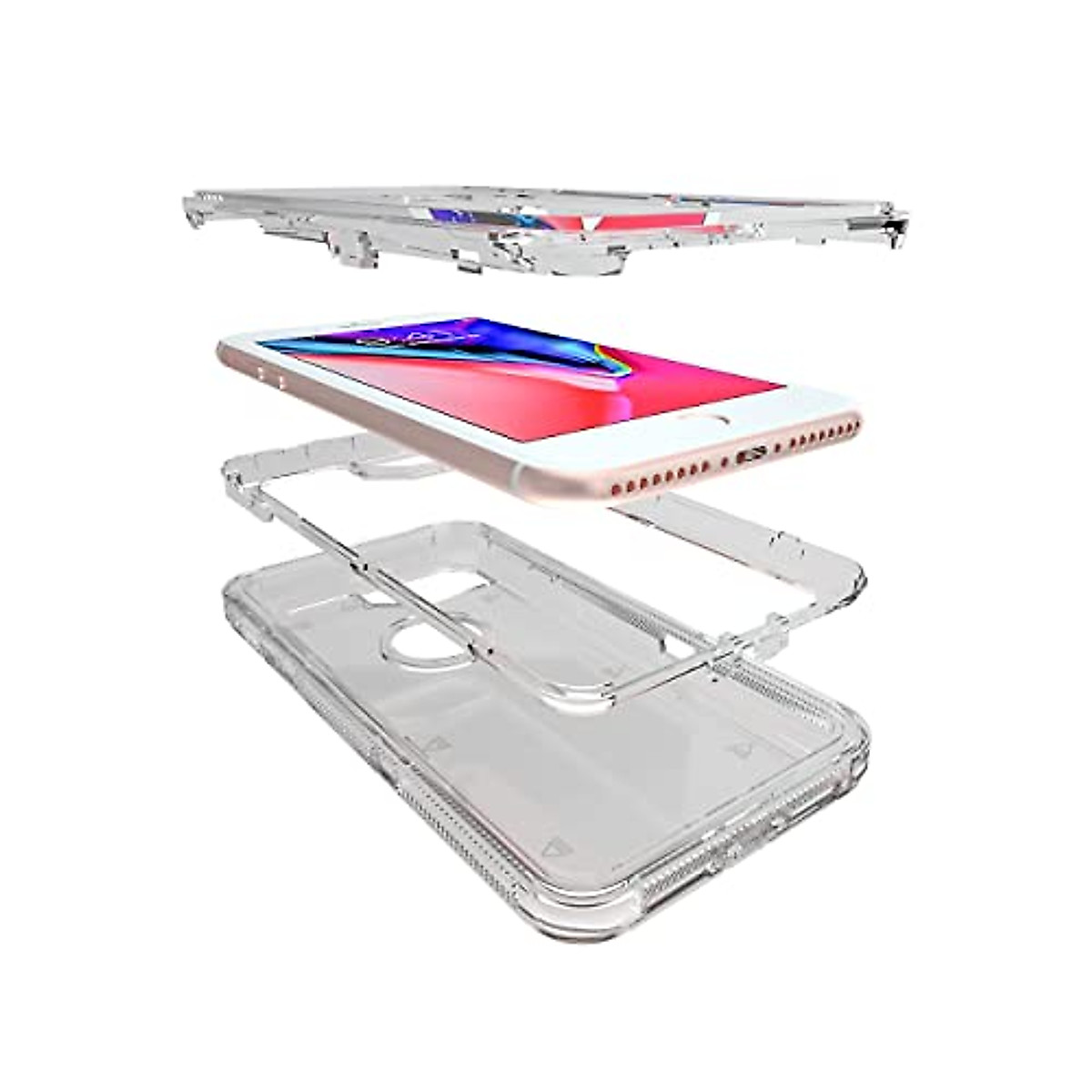 MXX iPhone 8 Plus Heavy Duty Case 3 in 1 Layers Rugged Rubber Shockproof Protection Case Cover for iPhone 7 Plus/iPhone 8 Plus - Clear (Transparent)