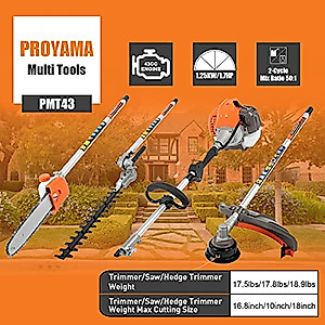 PROYAMA Powerful 42.7cc 5 in 1 Multi Functional Trimming Tools,Gas Hedge Trimmer,Weed Eater,String Trimmer, Brush Cutter,Pole Saw with Extension Pole