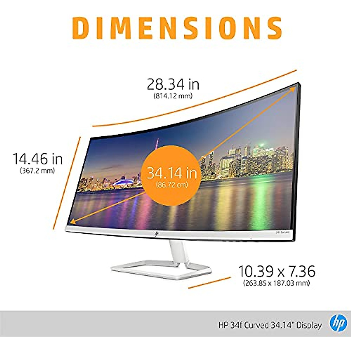 HP 34f 34” Curved Monitor with AMD FreeSync Technology | Ultra-Wide Quad HD Resolution (3440 × 1440p), IPS Display, and 3-Sided Low Bezel, 1-Yr Warranty (6JM50AA)