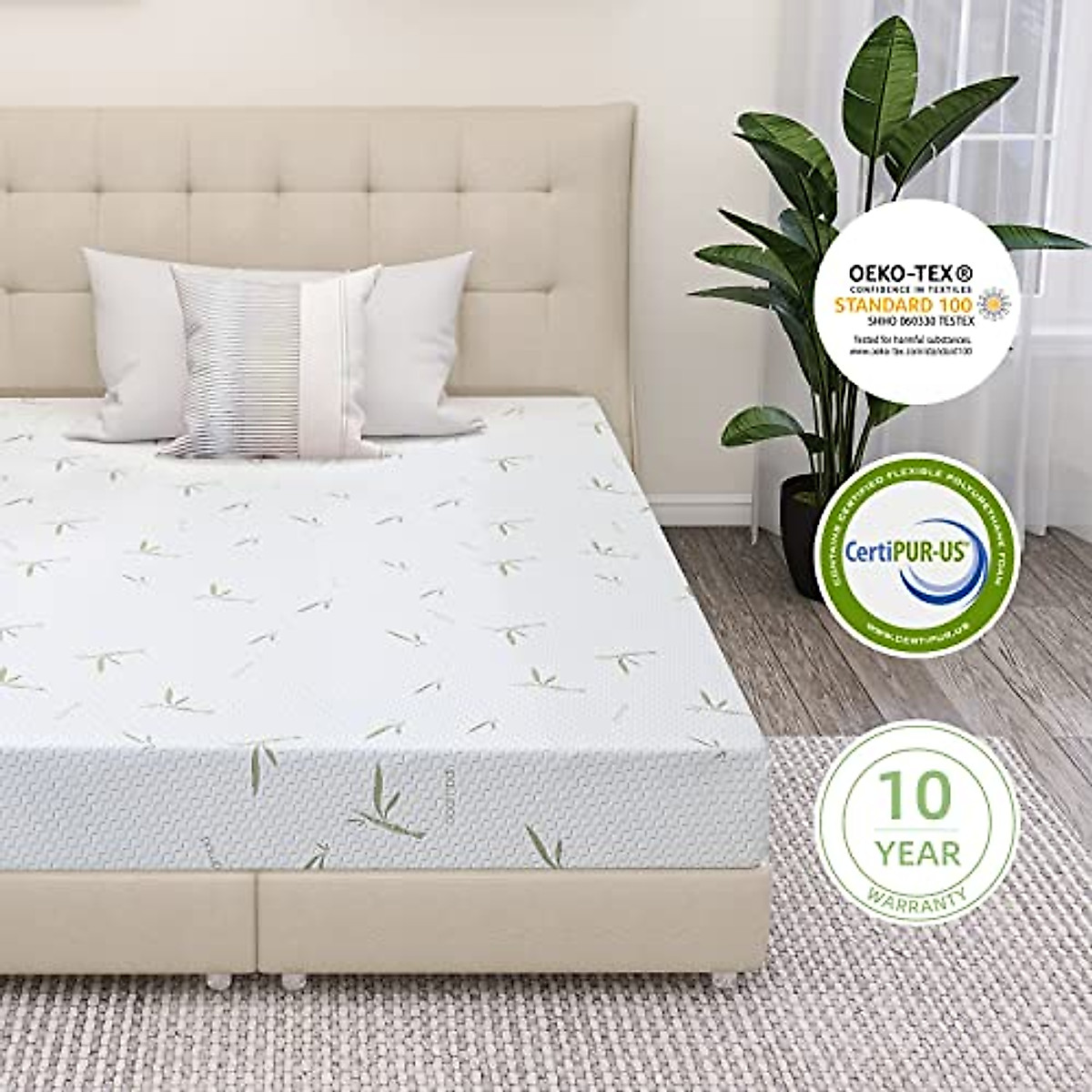 Opoiar Queen Size Mattress 8 Inch, Medium Firm Mattress in a Box,Gel Green Tea Memory Foam Mattress with Breathable Bamboo Cover,Cool Sleep&Pressure Relief,CertiPUR-US Certified,Made in USA